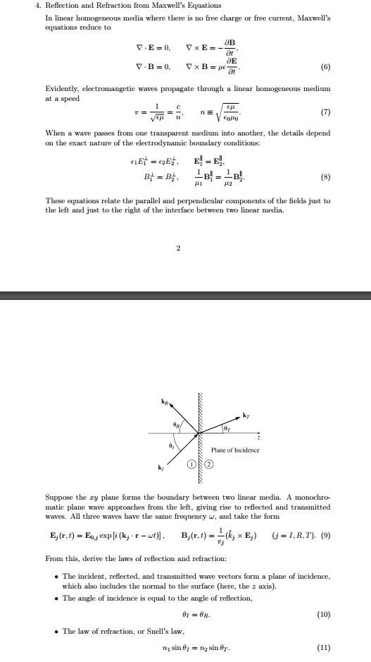 Solved Reflection and Refraction from Maxwell's Equations | Chegg.com