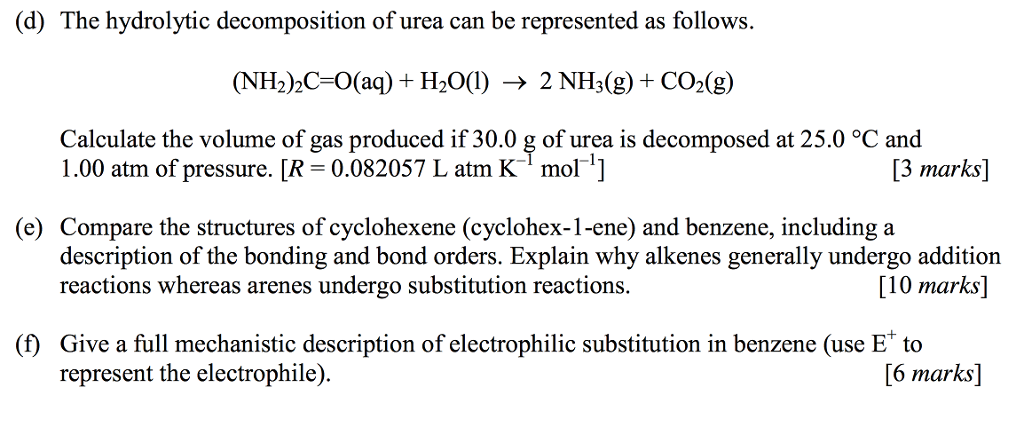Solved (d) The hydrolytic decomposition of urea can be | Chegg.com