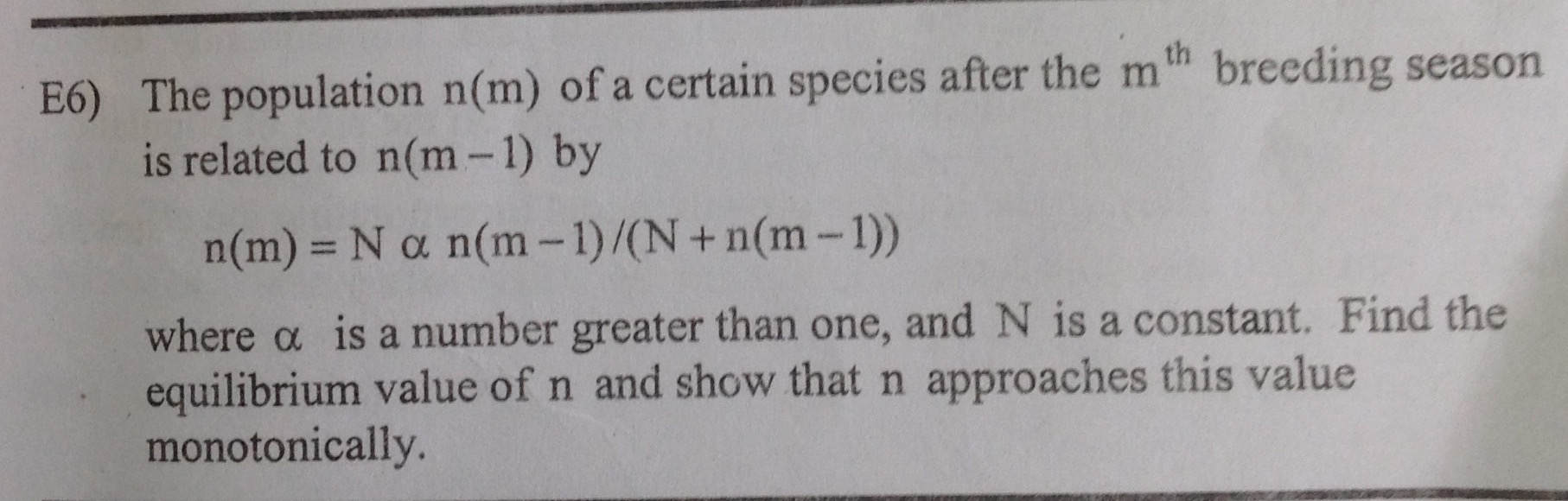 Solved The population n(m) of a certain species after the | Chegg.com