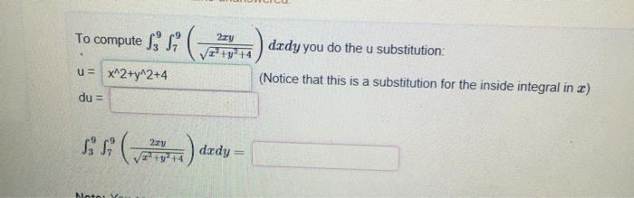 Solved To compute integral_3^9 integral_7^9 (2xy/squareroot | Chegg.com