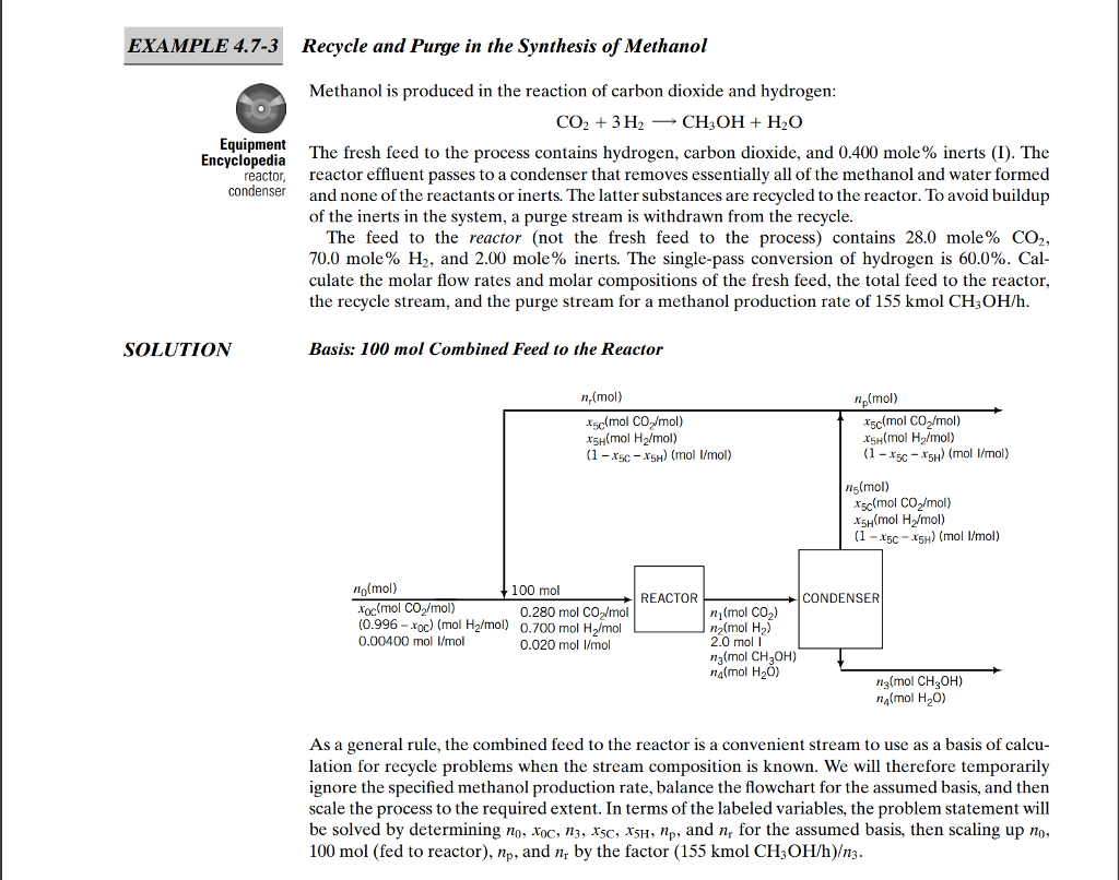 EXAMPLE 4.7-3Recycle and Purge in the Synthesis of | Chegg.com