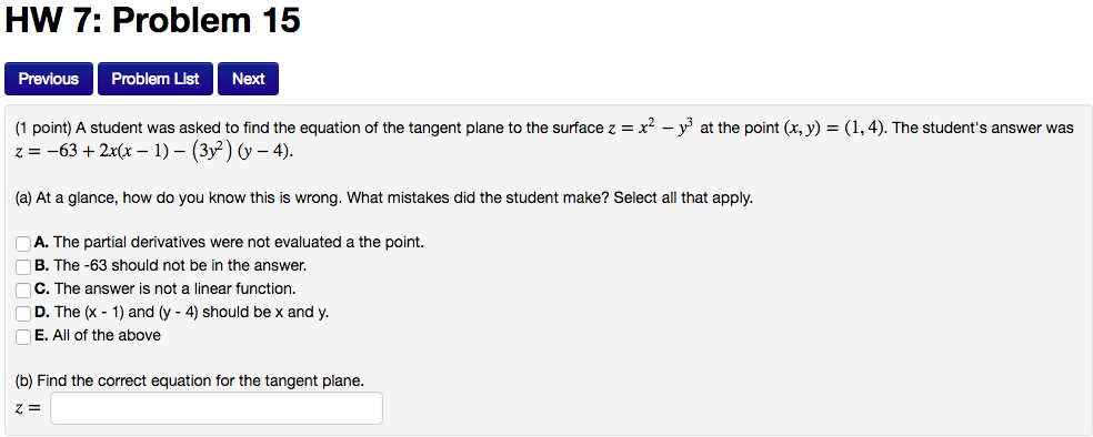 Solved HW 7: Problem 15 Previous Problem List Next (1 point) | Chegg.com