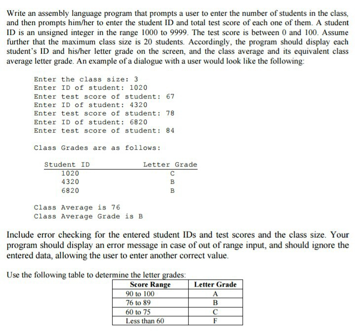 Solved Write an assembly language program that prompts a | Chegg.com