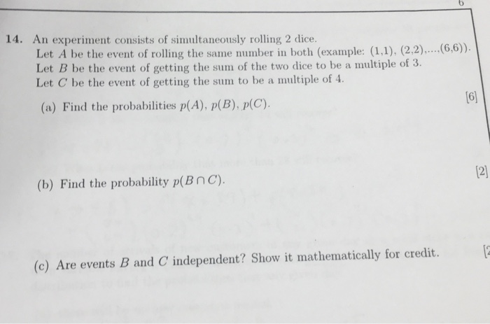 Solved An experiment consists of simultaneously rolling 2 | Chegg.com