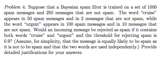 Solved Problem 4 Suppose That A Bayesian Spam Filter Is 9623