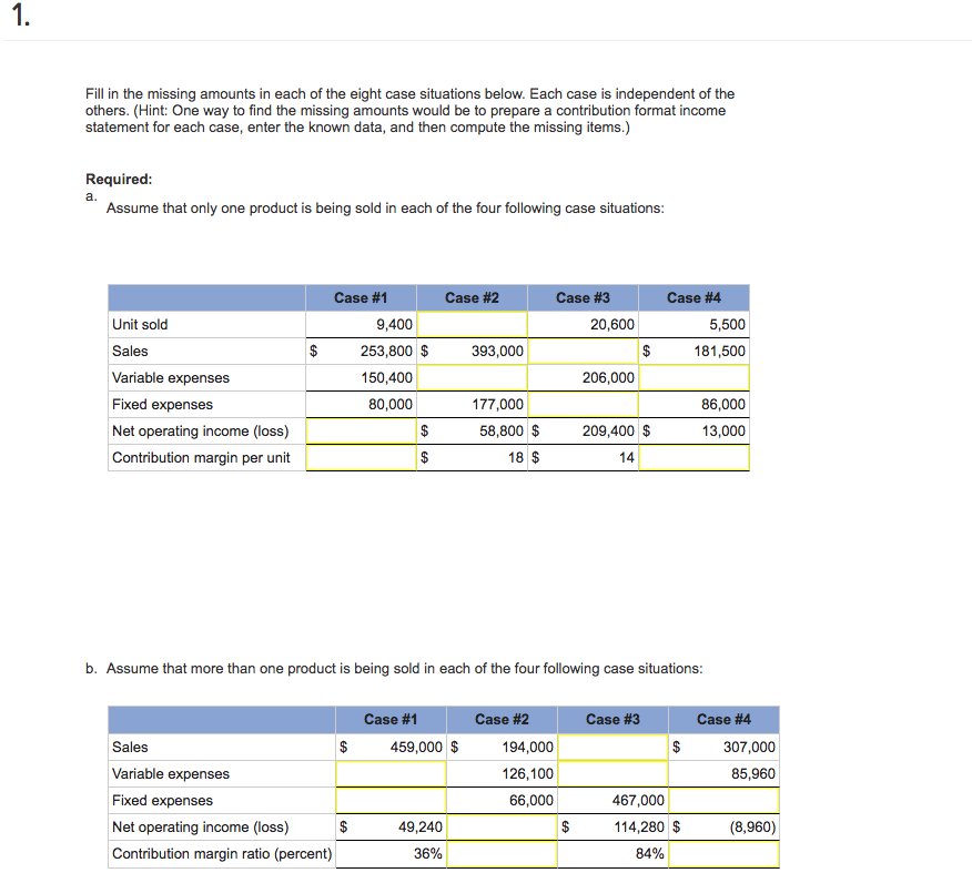 Solved Fill in the missing amounts in each of the eight case | Chegg.com