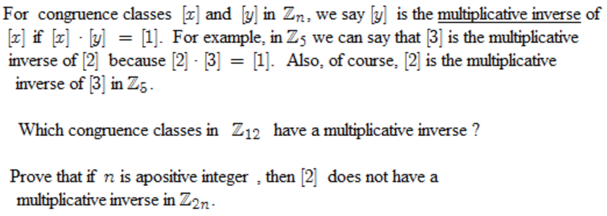 Solved For congruence classes [x] and [y] in Z_n, we say [y] | Chegg.com
