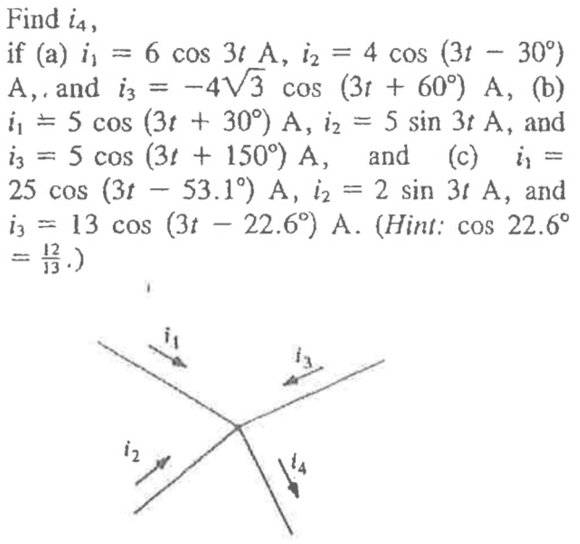 Solved SOLVE USING PHASORS find i4, | Chegg.com