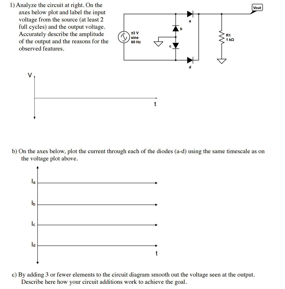 Solved 1) Analyze the circuit at right. On the axes below | Chegg.com