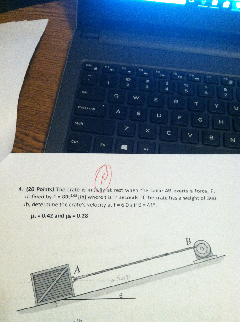 Solved The crate is initially at rest when the cable AB | Chegg.com
