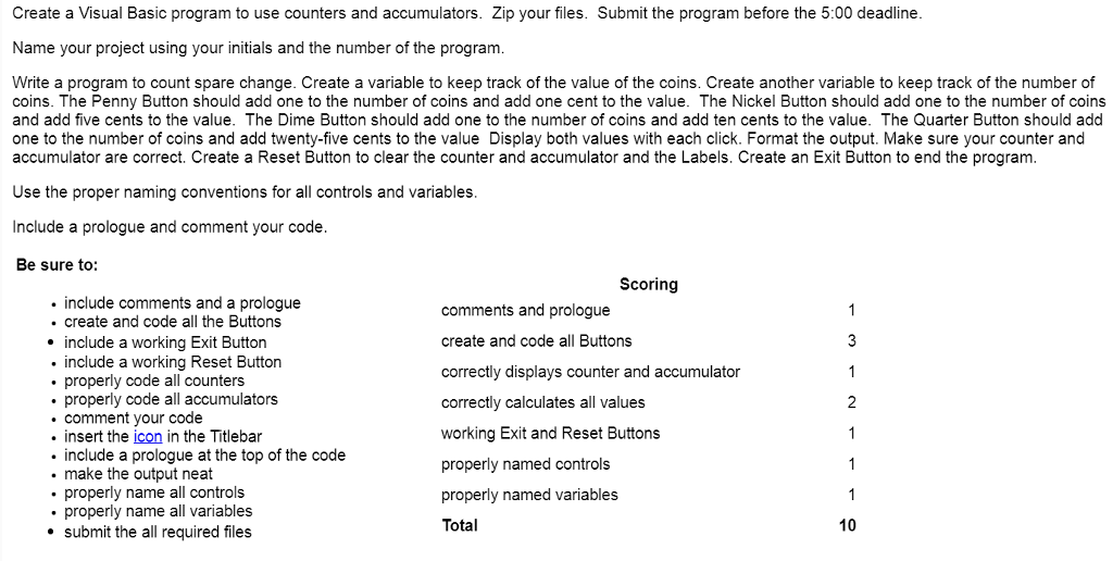 Solved Create a Visual Basic program to use counters and | Chegg.com