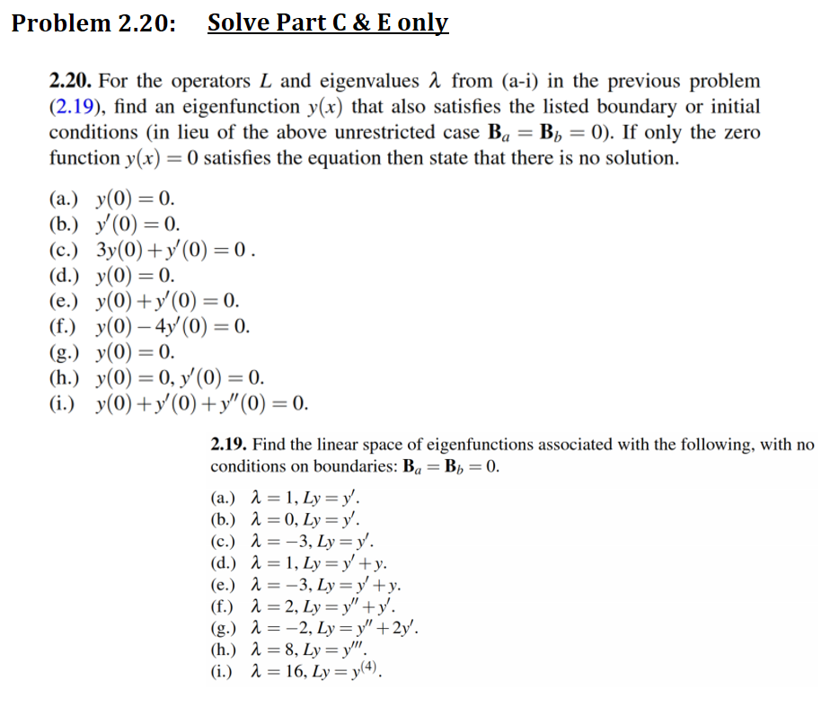 Solved For the operators L and eigenvalues lambda from (a-i) | Chegg.com