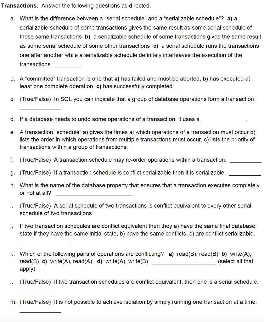 Solved Transactions. Answer the following questions as | Chegg.com