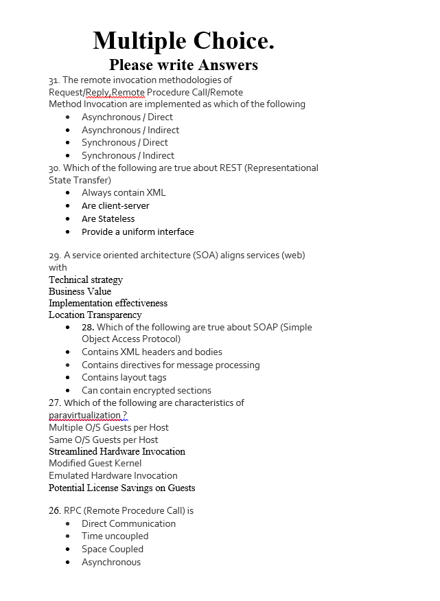 Solved The remote invocation methodologies of Request/Reply, | Chegg.com