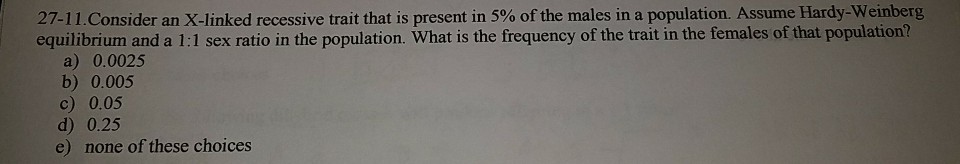 Solved 27-11 Consider an X-linked recessive trait that is | Chegg.com