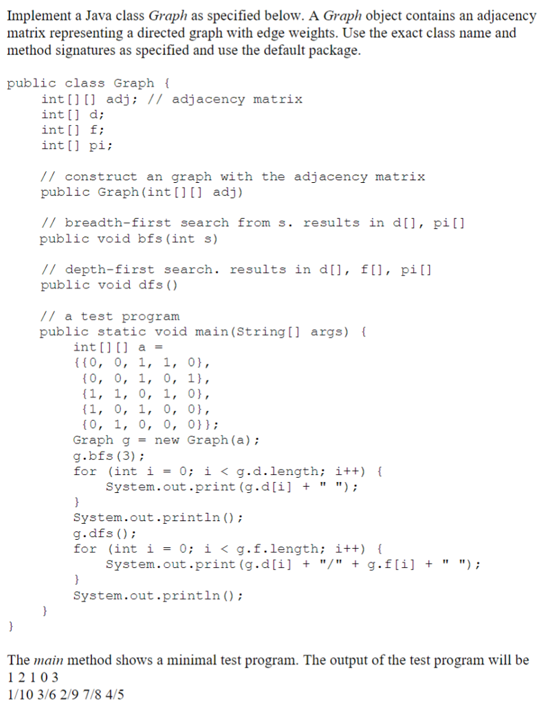 Implement a Java class Graph as specified below. A | Chegg.com