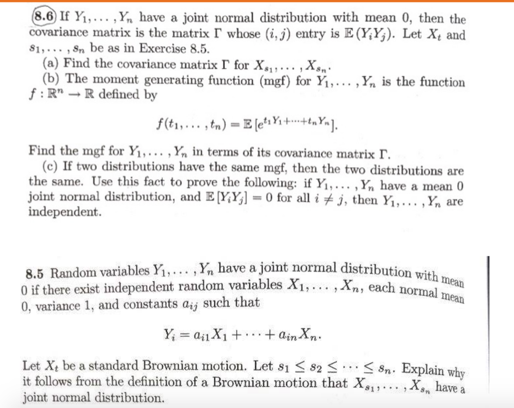 8.6) If Y, . , Yn have a joint normal distribution | Chegg.com