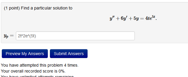 Solved Find a particular solution to y" + 6y' + 5y = | Chegg.com