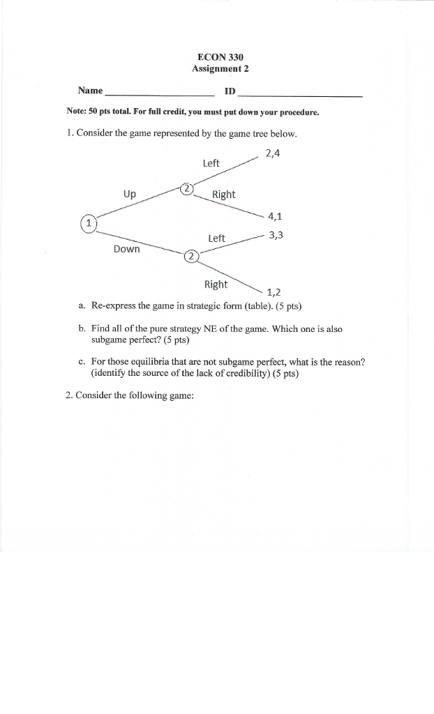 Solved Consider the game represented by the game tree below. | Chegg.com