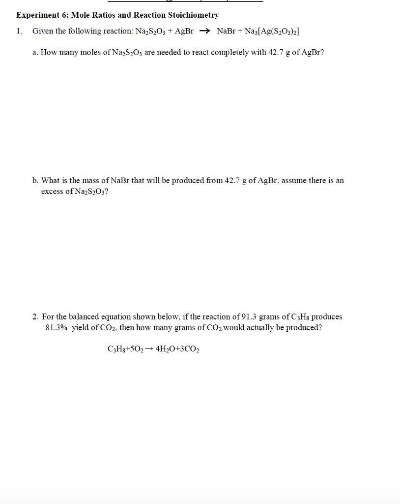 Solved Experiment 6: Mole Ratios and Reaction Stoichiometry | Chegg.com