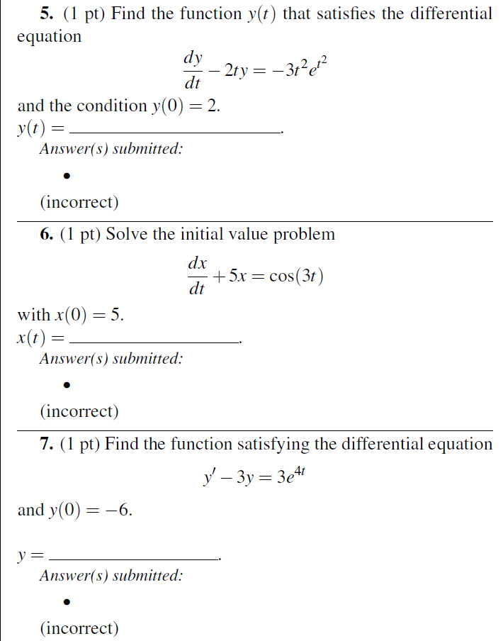 Solved Find the function y(t) that satisfies the | Chegg.com