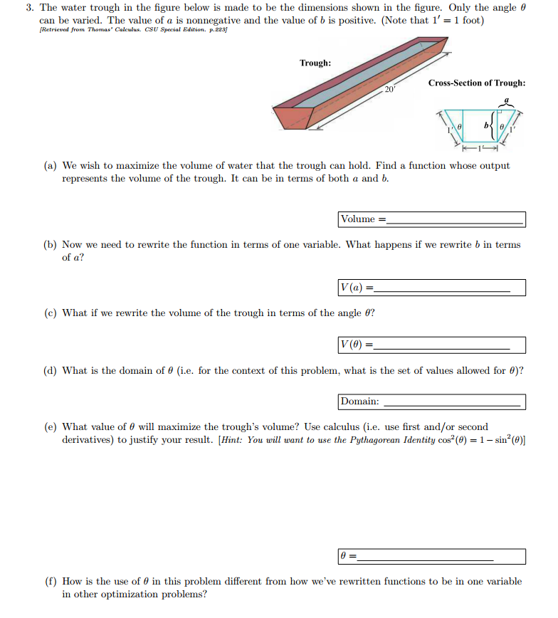 Solved The water trough in the figure below is made to be | Chegg.com