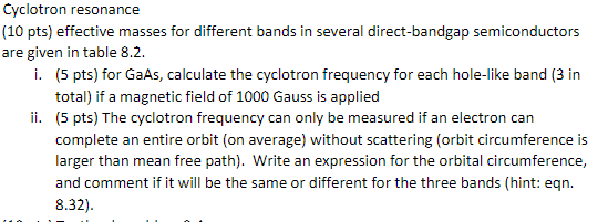 Solved Cyclotron resonance (10 pts) effective masses for | Chegg.com