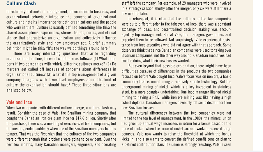 Culture Clash staff left the company. For example, of | Chegg.com