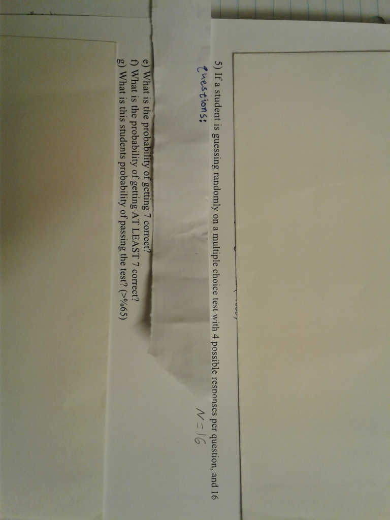 Solved 5) If a student is guessing randomly on a multiple | Chegg.com