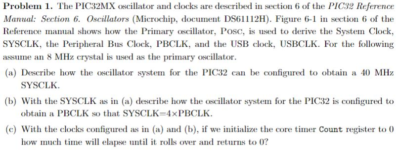 Solved Problem 1. The PIC32MX oscillator and clocks are | Chegg.com
