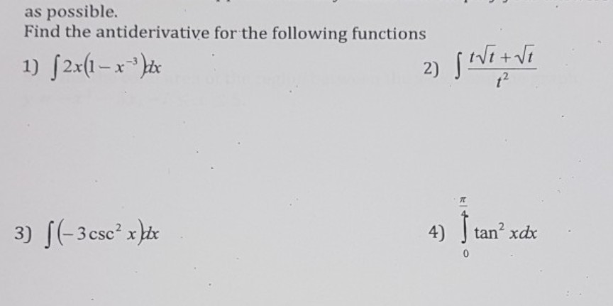 Solved as possible Find the antiderivative for the following | Chegg.com