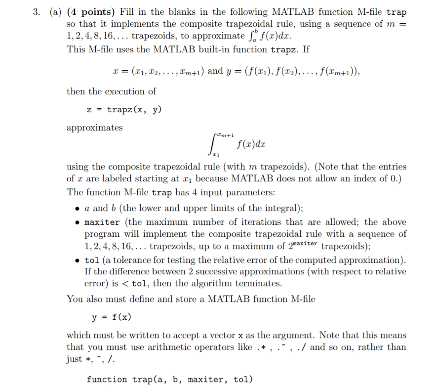3. (a) (4 points) Fill in the blanks in the following | Chegg.com