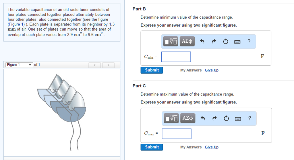 Solved Part B The variable capacitance of an old radio tuner | Chegg.com