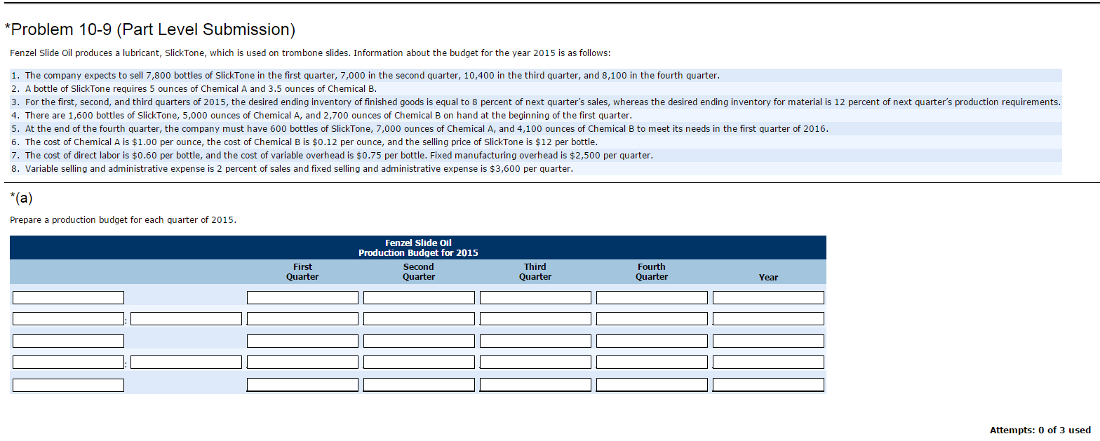 Solved *Problem 10-9 (Part Level Submission) Fenzel Slide | Chegg.com