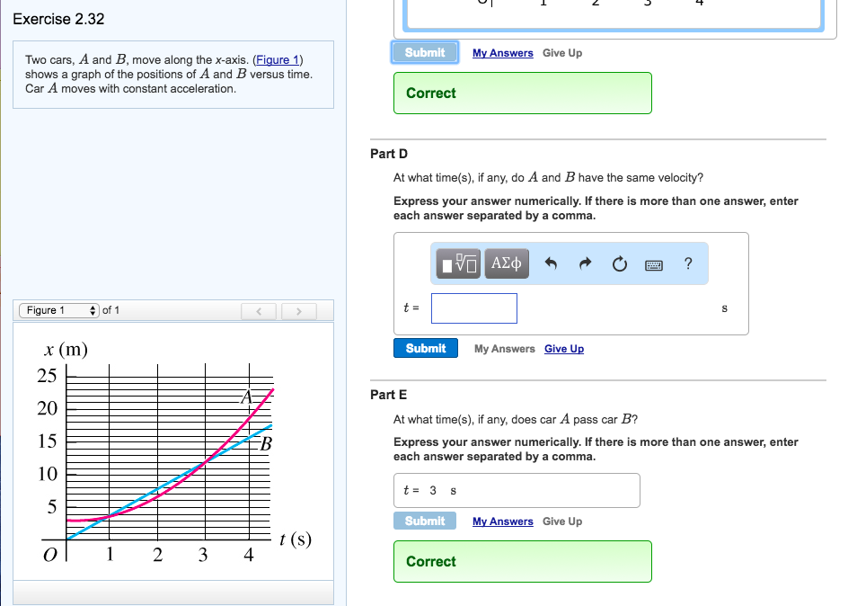 Solved Exercise 2.32 Submit My Answers Give Up Two cars, A | Chegg.com