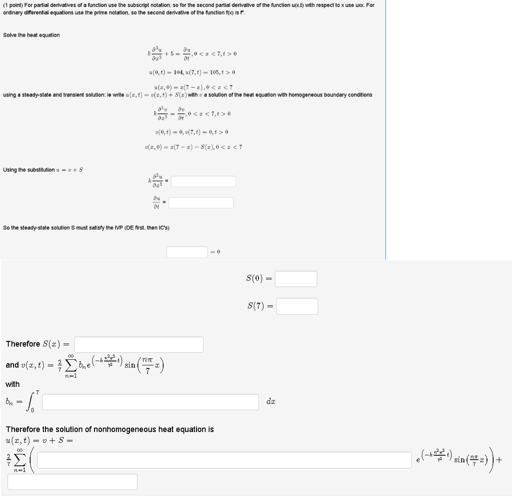 Solved (1 point) For partial derivatives of a function use | Chegg.com