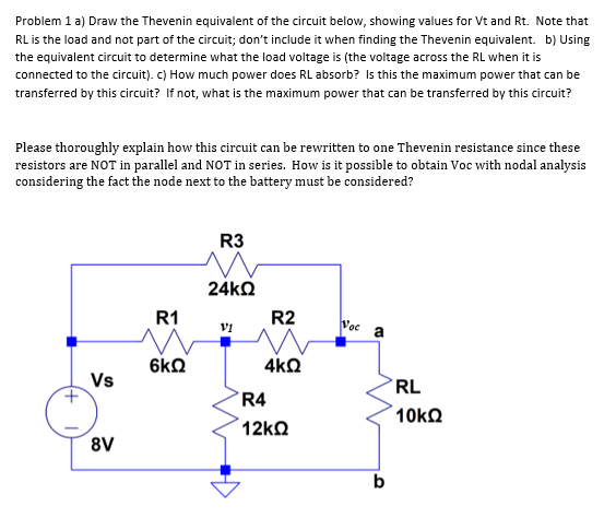 Solved Problem 1 a) Draw the Thevenin equivalent of the | Chegg.com