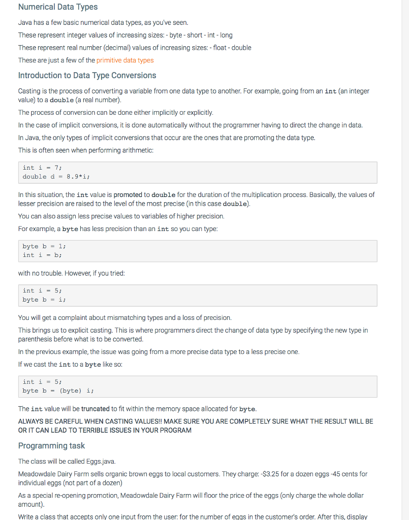 Solved Programming task The class will be called Eggs java. | Chegg.com