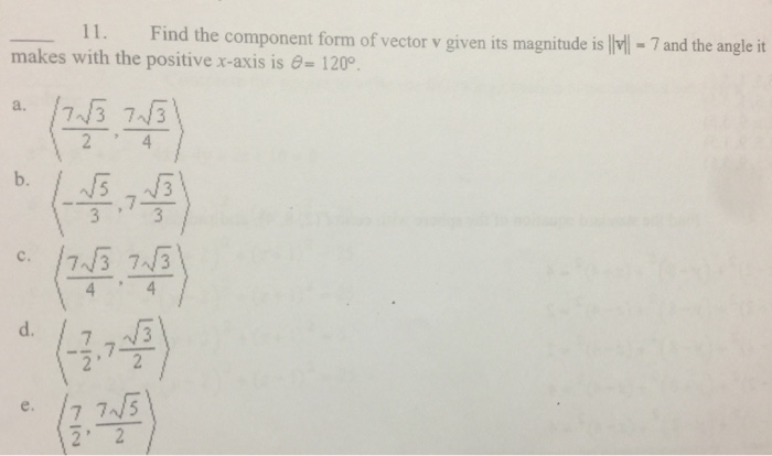 Solved Find the component form of vector v given its | Chegg.com