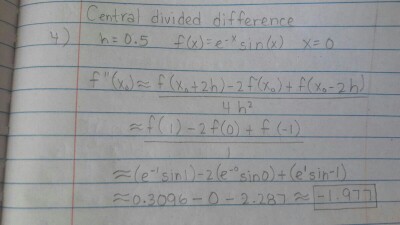 Solved Central divided difference h = 0.5 f(x) = e^-x | Chegg.com