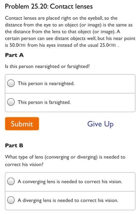 Solved Problem 25.20: Contact lenses Contact lenses are | Chegg.com