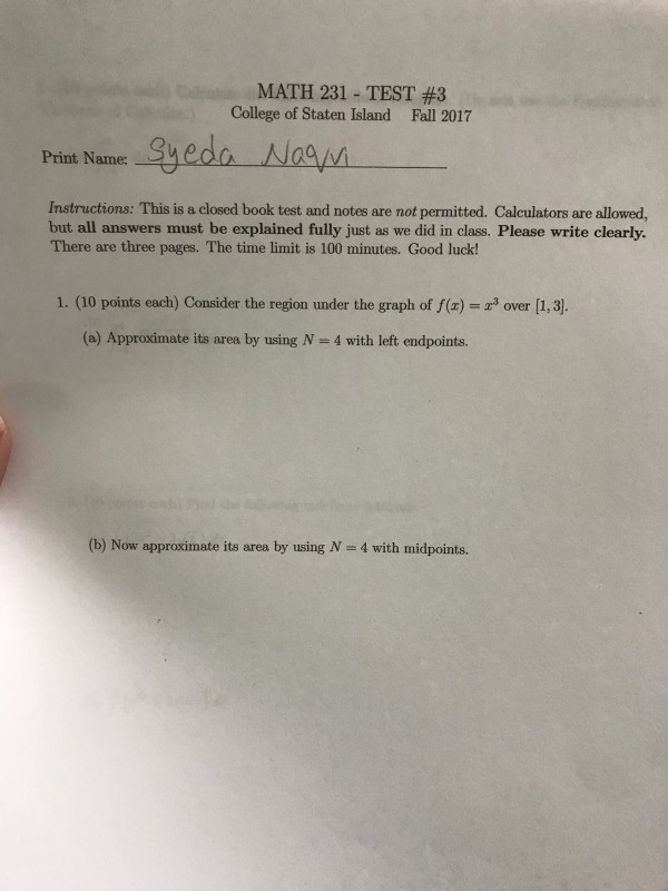 Solved MATH 231-TEST #3 College of Staten Island Fall 2017 | Chegg.com