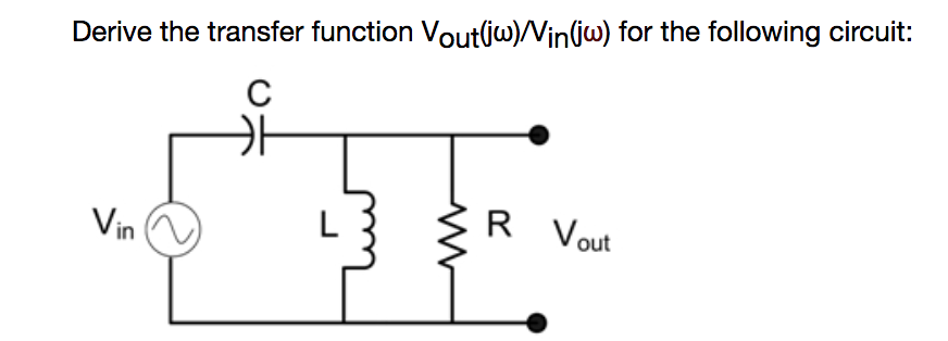 Solved Derive the transfer function Voutjw)/Vin(w) for the | Chegg.com