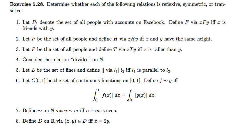 Solved ~ is reflexive if for all x A, x ~ x (every element | Chegg.com