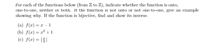 Solved For each of the functions below (from Z to Z), | Chegg.com