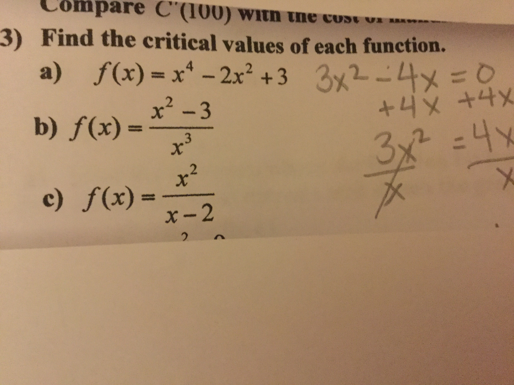 Solved Find The Critical Values Of Each Function A F X