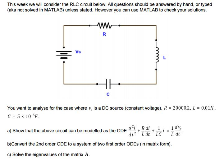 Solved This Week We Will Consider The Rlc Circuit Below All 