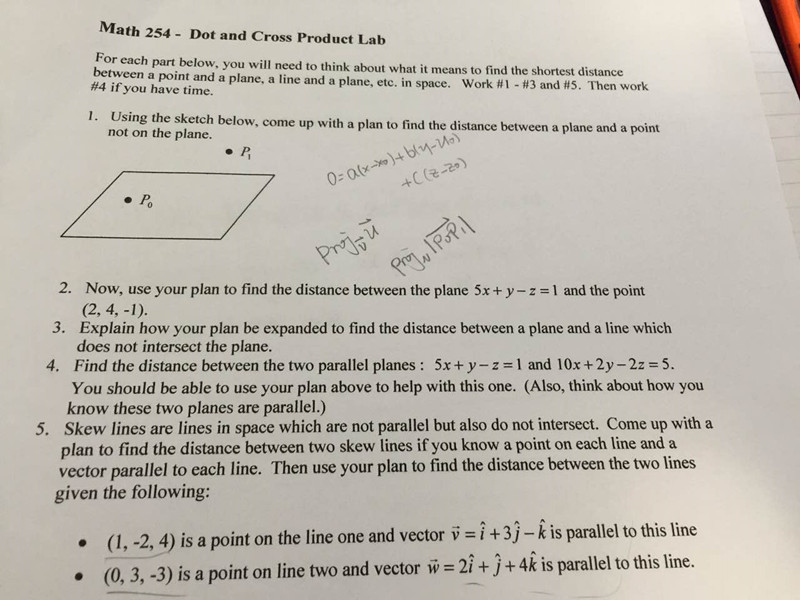 Solved Math 254 Dot and Cross Product Lab For each part you | Chegg.com
