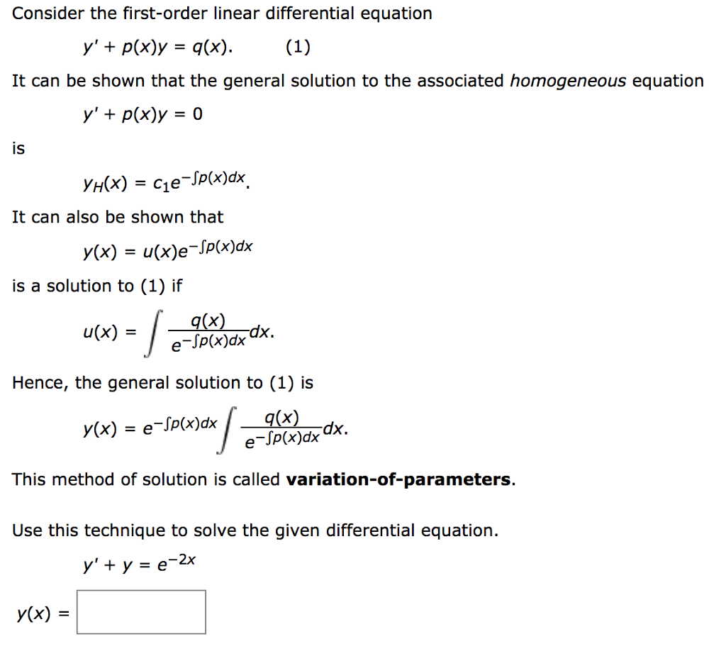 Solved Consider The First order Linear Differential Equation Chegg