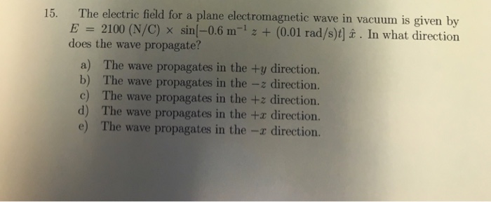 Solved The Electric Field For A Plane Electromagnetic Wave